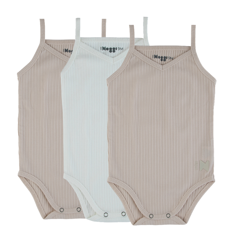 Noggi 3Pk Ribbed Bodysuits - Taupe/white